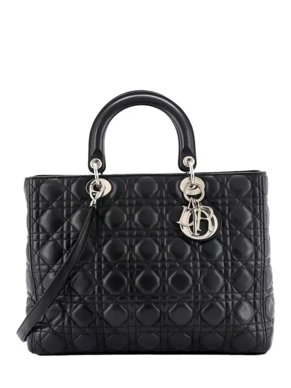 Dior Vintage Lady Bag Cannage Quilt Lambskin Large Satchel - Black