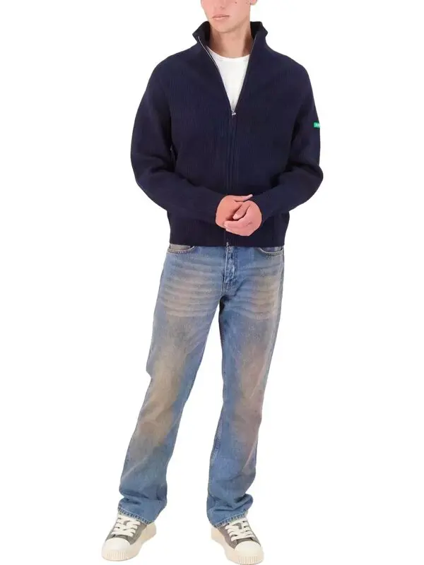 FLANEUR Ribbed-knit Zip-up Cardigan - Blue