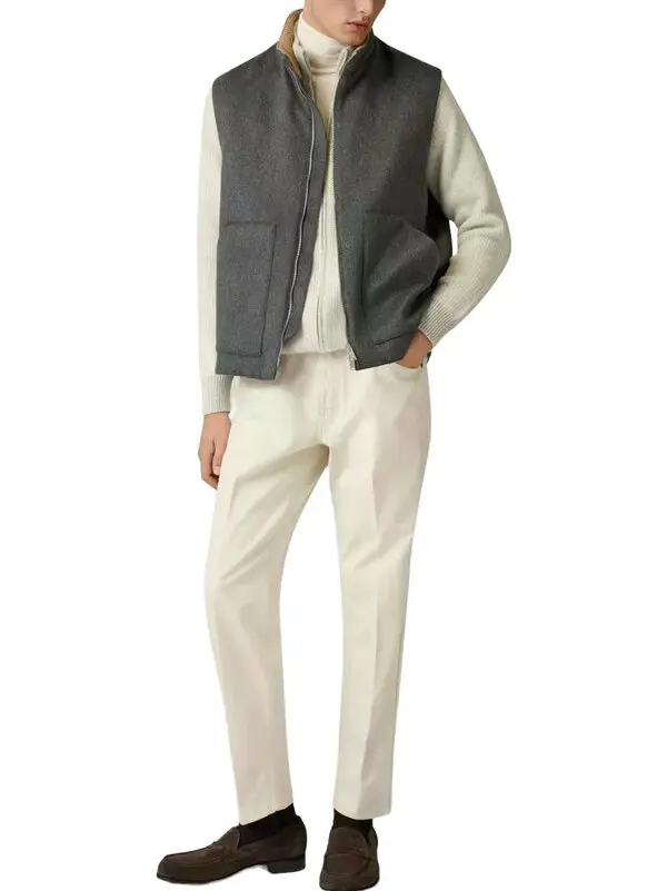 LARDINI Ribbed-knit Zip-up Cardigan - Neutrals