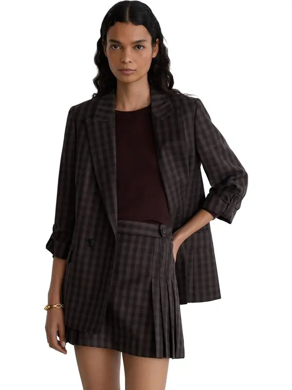 REISS Wool Pleated Mini Skirt - Grape Check