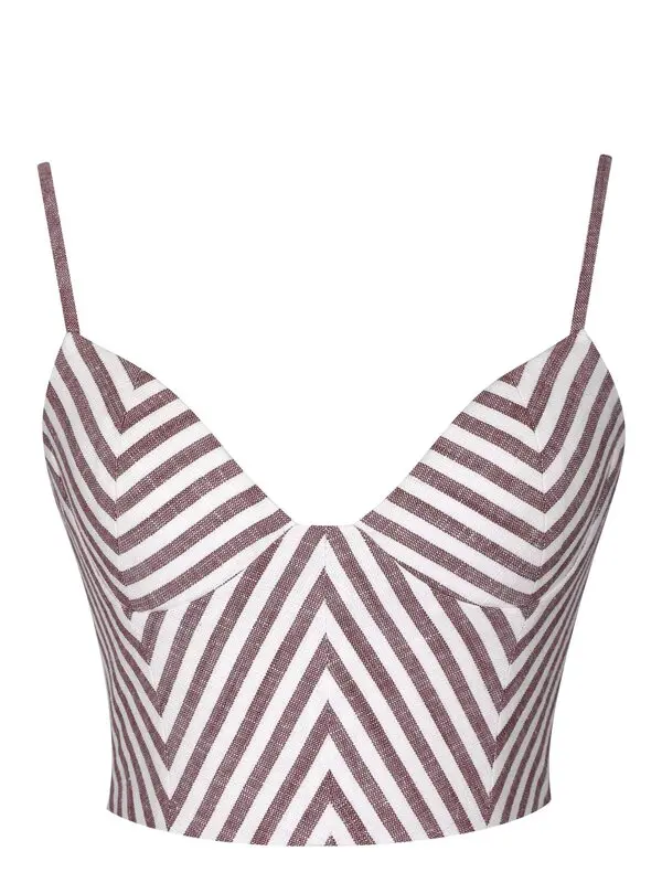 MISS CIRCLE NEW YORK Xola & White Chevron Striped Linen Cropped Top - Red