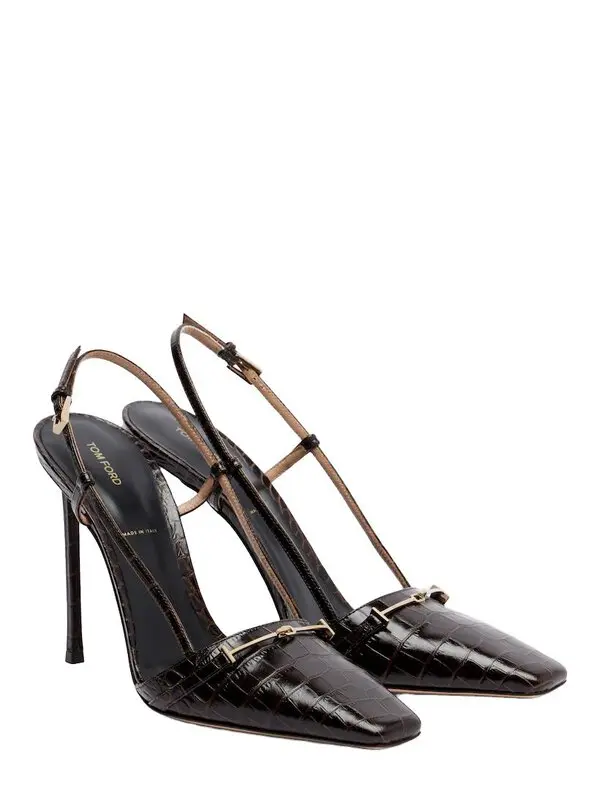 TOM FORD Croc-effect Leather Slingback Pumps - Brown