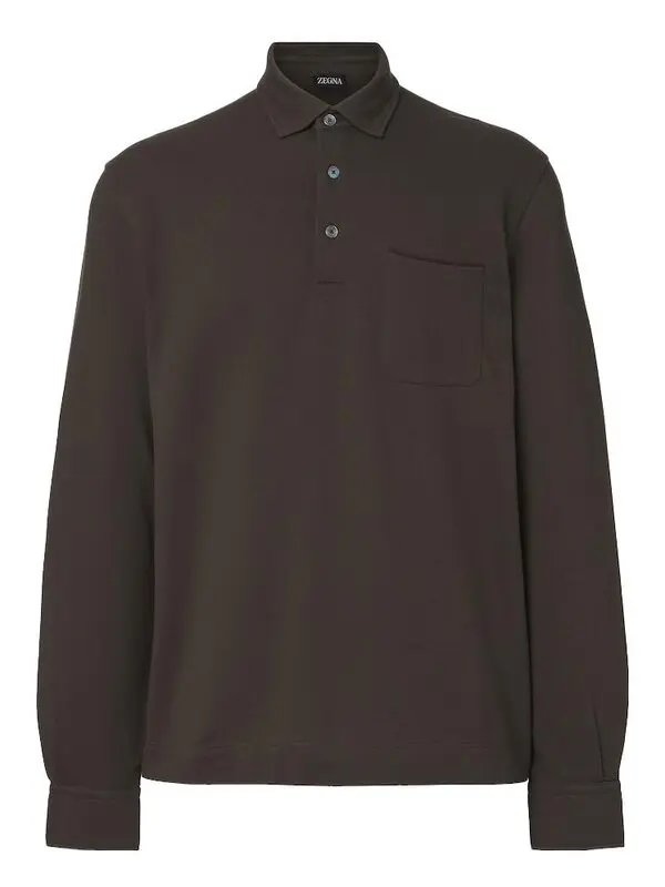 Zegna Cotton Pique Polo Shirt - Brown
