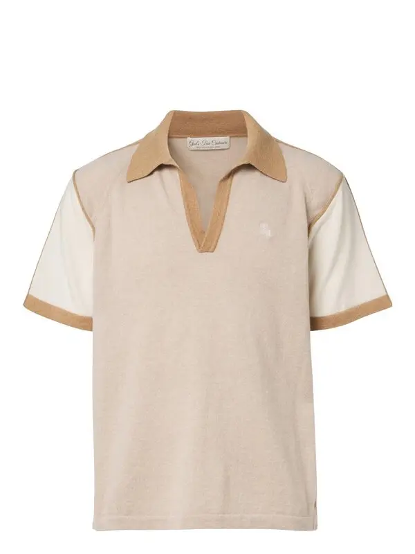 GOD'S TRUE CASHMERE Biscotti Cashmere Polo Shirt With Tiger's Eye - Brown