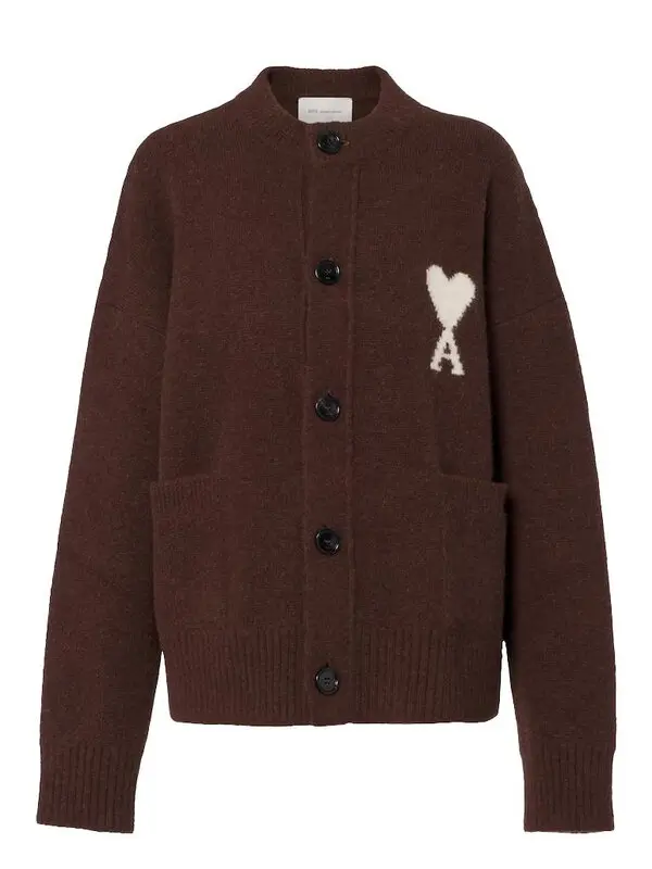 AMI Paris De Coeur Alpaca And Wool-blend Cardigan - Brown