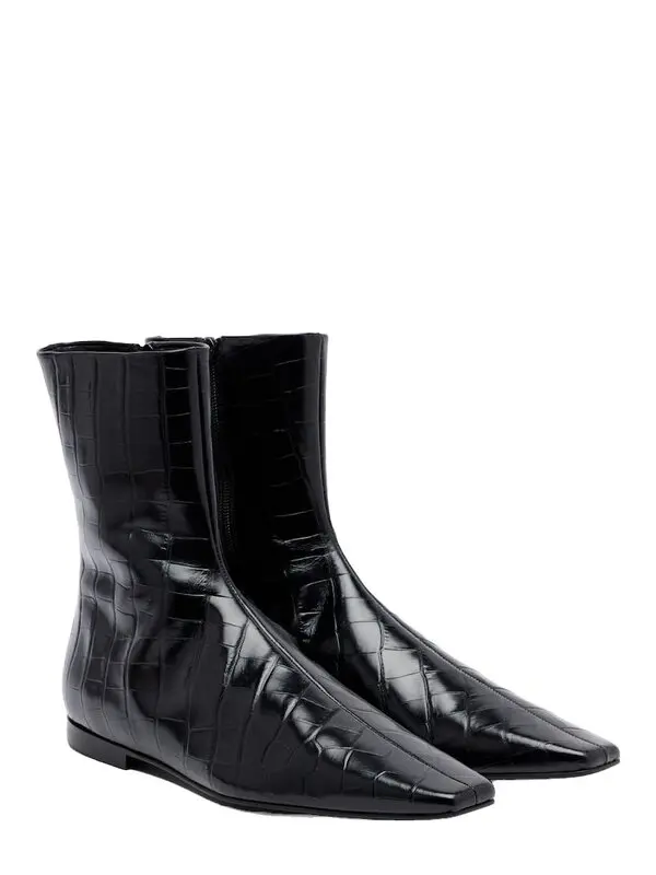 TOTEME Croc-effect Leather Ankle Boots - Black