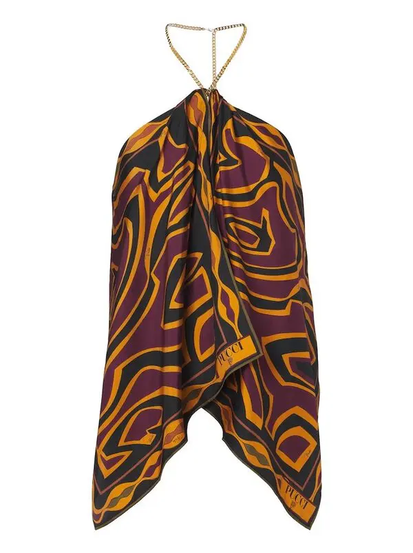 Emilio Pucci Labirinto Silk Twill Halterneck Top - Multicoloured