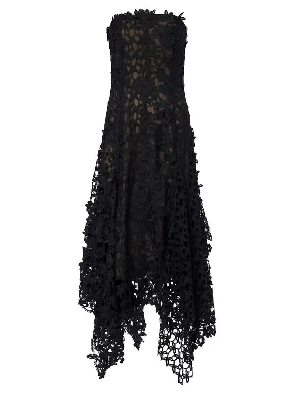 Oscar De La Renta Lace Asymmetric Gown - Black