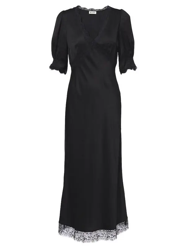 Rixo Annina Lace-trimmed Satin Midi Dress - Black