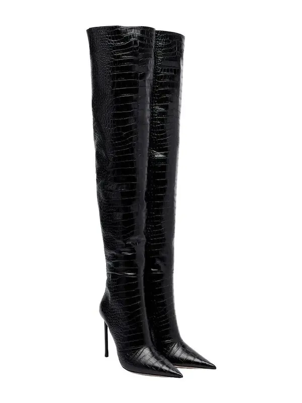 TOM FORD Croc-effect Leather Over-the-knee Boots - Black
