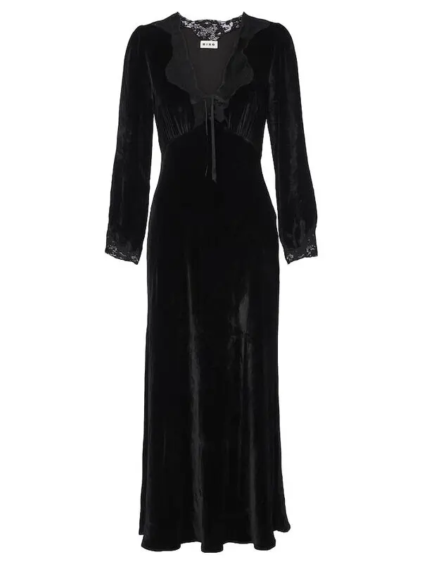 Rixo Larah Lace-trimmed Velvet Midi Dress - Black