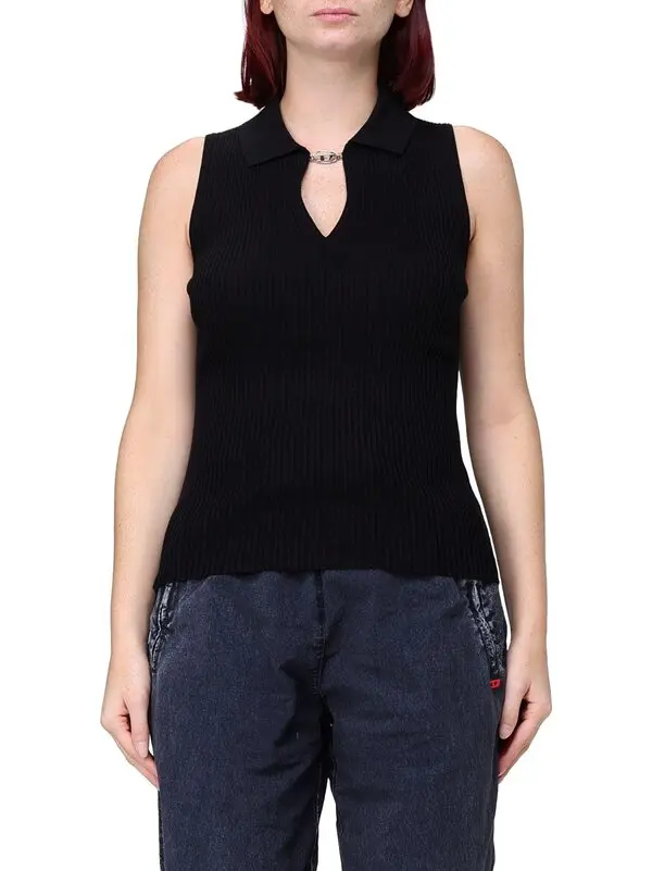 DIESEL® Slim Fit Ribbed Silk And Cotton Blend Off-the-shoulder Top - Black