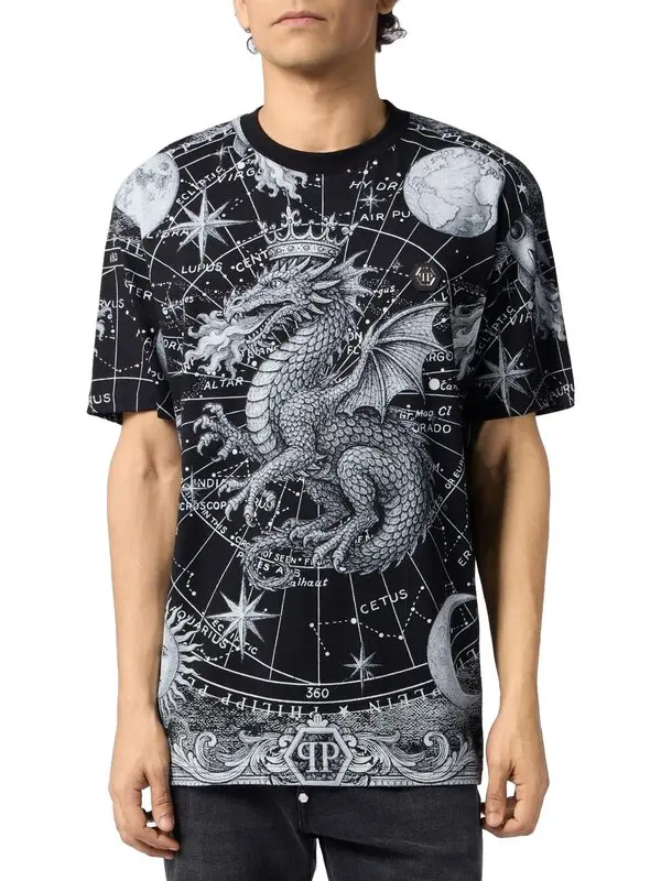 Philipp Plein Cotton T-shirt With Contrasting Front Graphic Print - Black