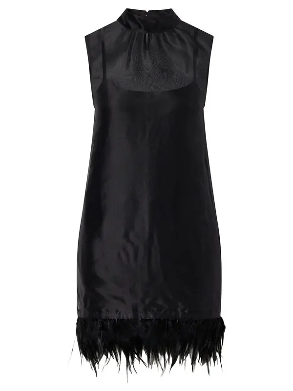 Staud Albee Feather-trimmed Silk Mini Dress - Black