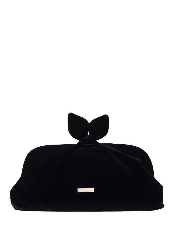 AQUAZZURA Bow Tie Velvet Clutch - Black