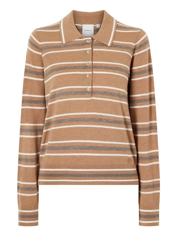 Varley Mayra Striped Knitted Polo Sweater - Brown