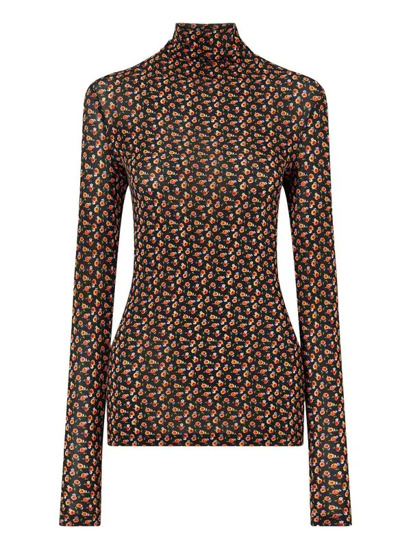Rabanne Floral-print Stretch-jersey Turtleneck Top - Multi