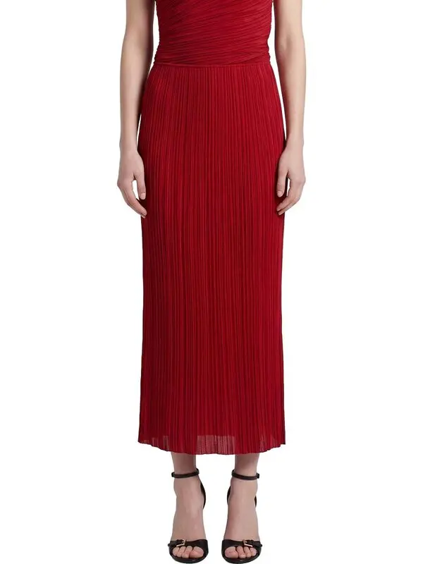 Balmain Pleated Crêpe Midi Skirt With Rear Zip Closure - Red
