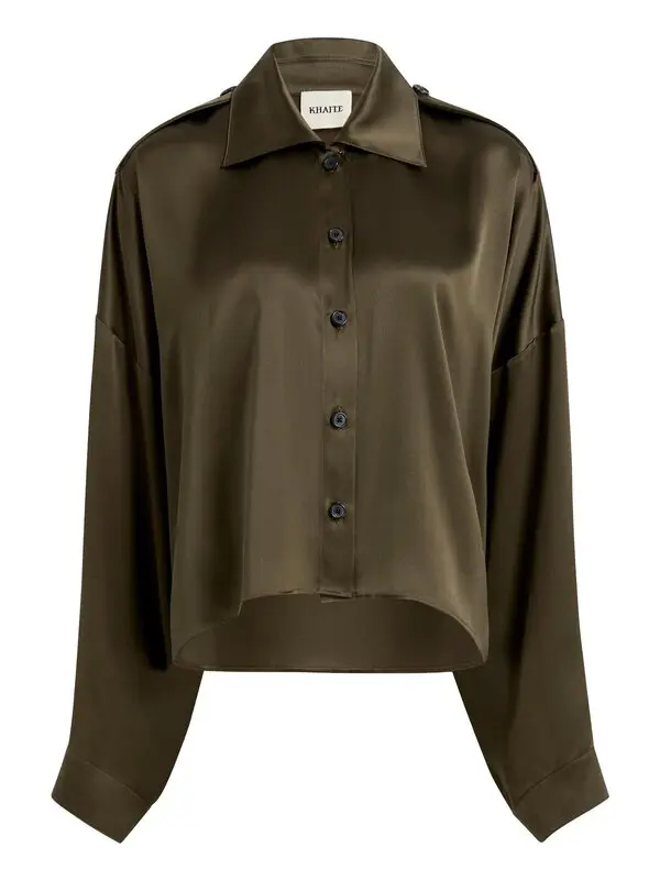 Khaite Bodine Washed Silk Top - Olive