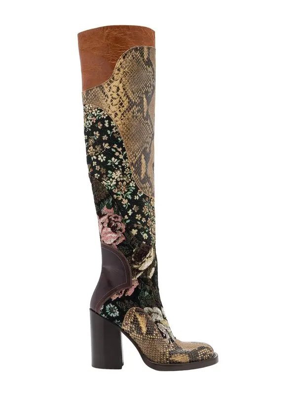 Dries Van Noten Forest Patchwork Leather Boots - Multi