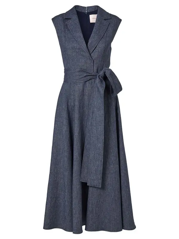 Carolina Herrera Belted Wool-blend Flannel Midi Dress - Blue