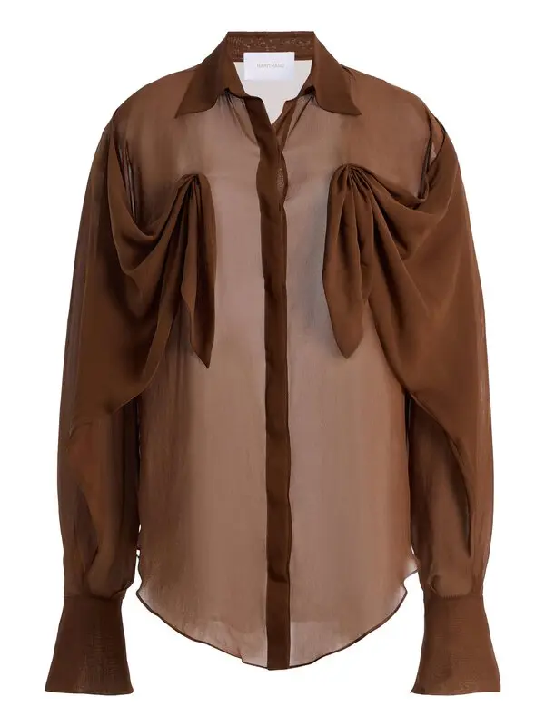 HARITHAND Exclusive Draped Silk Top - Brown