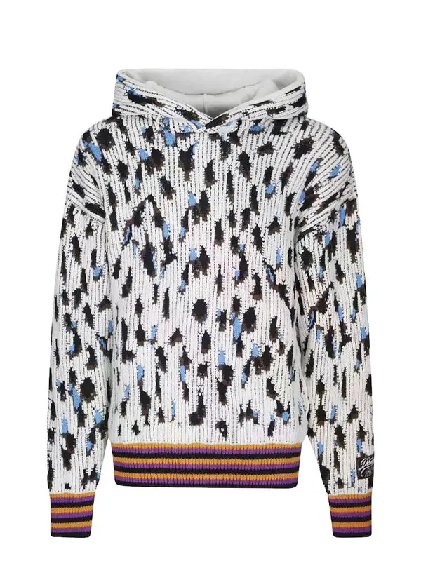 PDF Leopard-print Intarsia-knit Hoodie - White