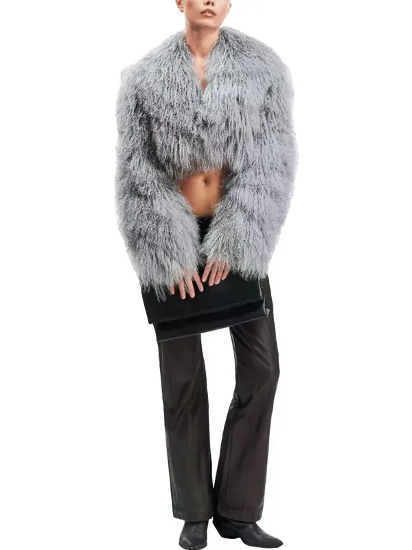 OW Celia Cropped Fur Jacket - Grey