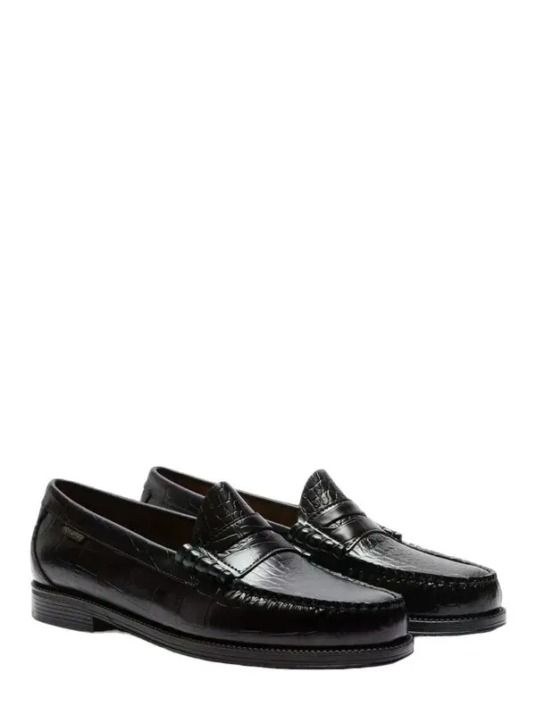 G.H.BASS Larson Croc-embossed Leather Penny Loafers - Black