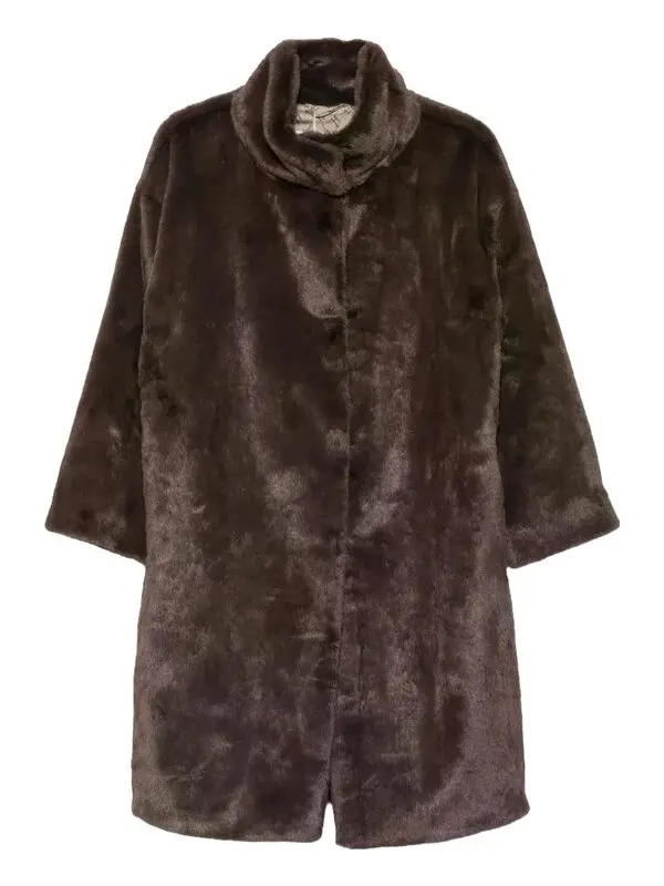 Herno Faux-fur Funnel-neck Coat - Brown