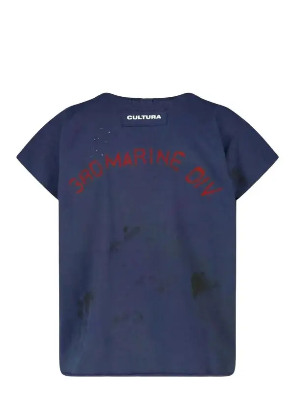 CULTURA Distressed Slogan-print T-shirt - Blue