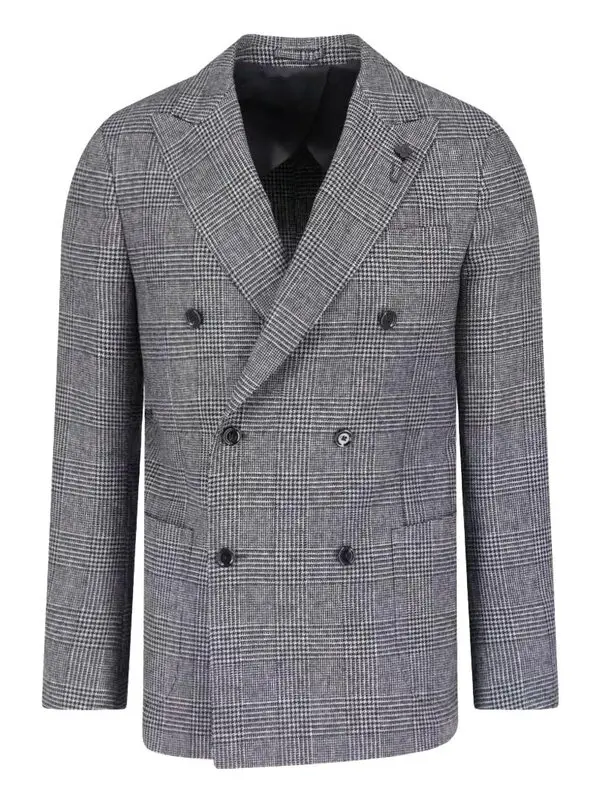 LARDINI X Sugar Double-breasted Prince Of Wales Check Jacket - Grey