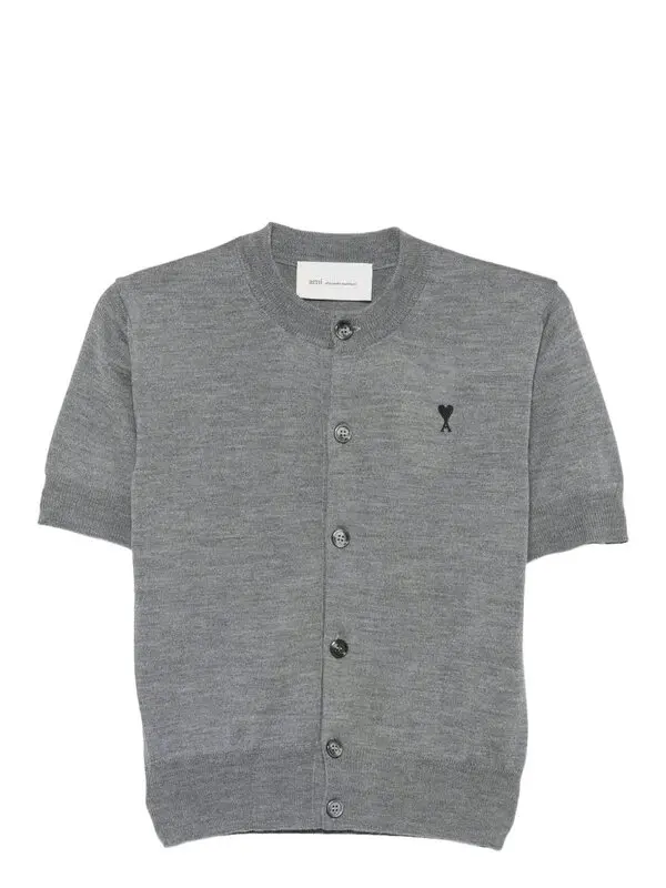AMI Paris De Coeur Short-sleeve Cardigan - Grey