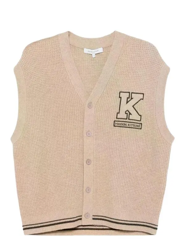 Maison Kitsuné Logo-patch Waffle-knit Cardigan - Neutrals