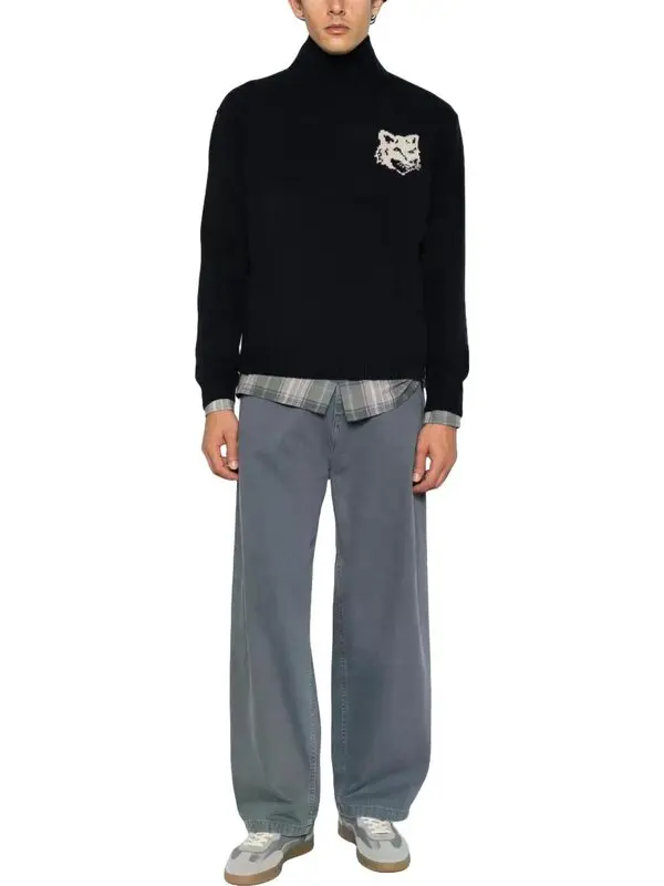 Maison Kitsuné Fox-intarsia High-neck Sweater - Blue