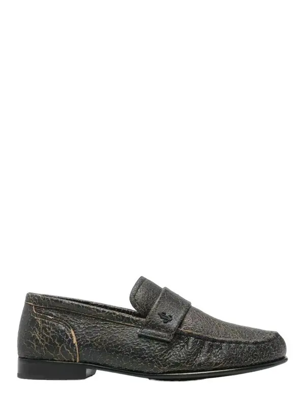 JIMMY CHOO Crackle-effect Leather Loafers - Brown