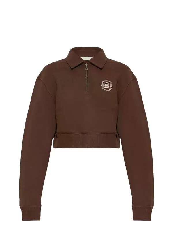 Palm Angels Cropped Quarter-zip Sweater - Brown