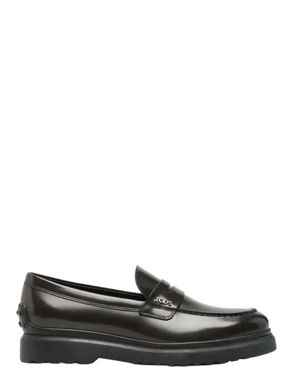 TOD'S Logo-plaque Leather Loafers - Brown