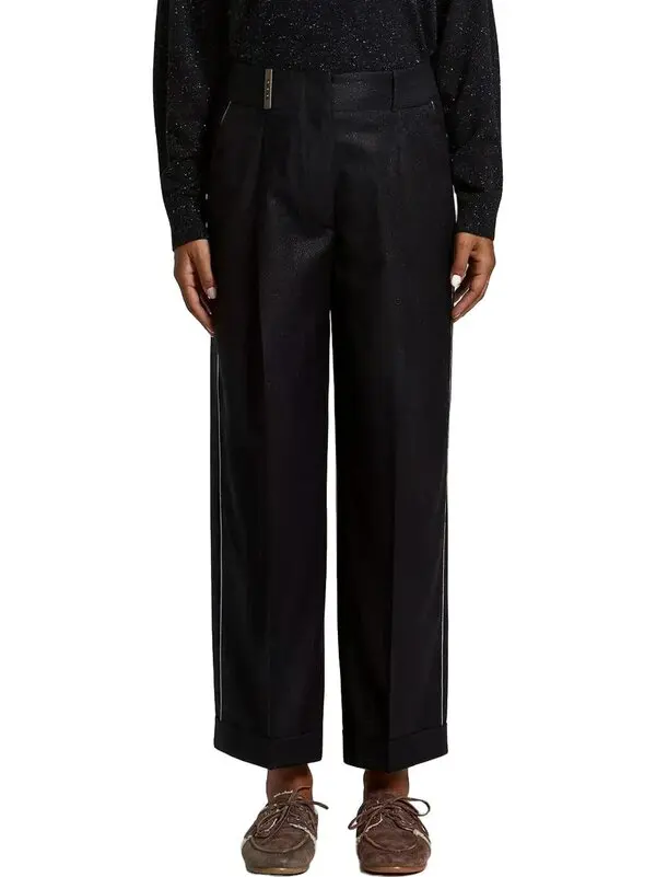 Peserico Pleated Turn-up Trousers - Black