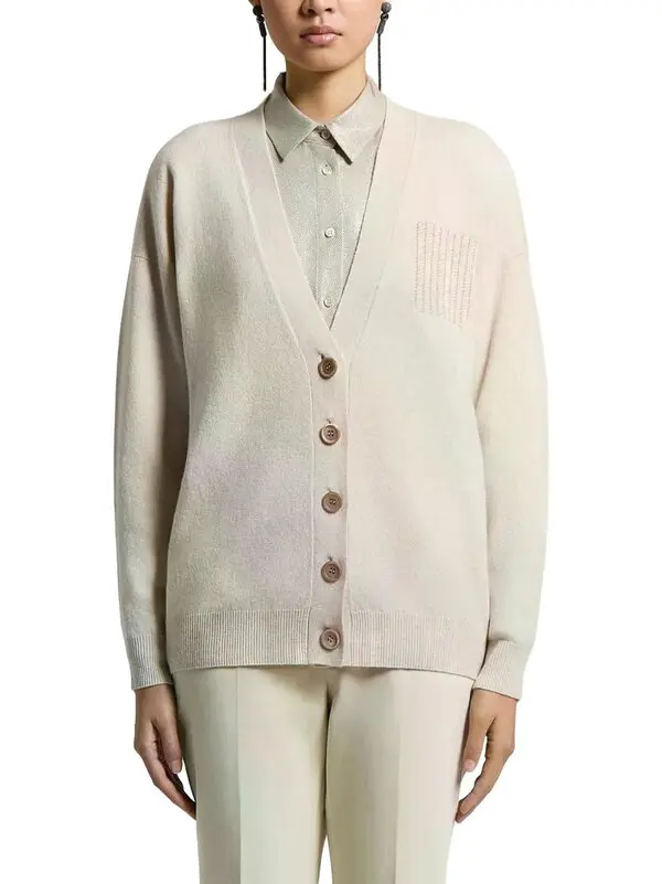 Peserico Ribbed-knit Chest-pocket Cardigan - Neutrals