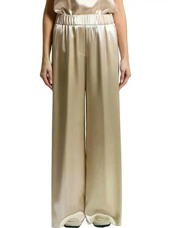 Peserico Satin-finish Elasticated-waistband Palazzo Pants - Neutrals