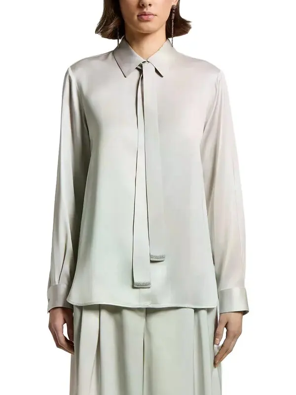Peserico Point-collar Satin Shirt - Grey