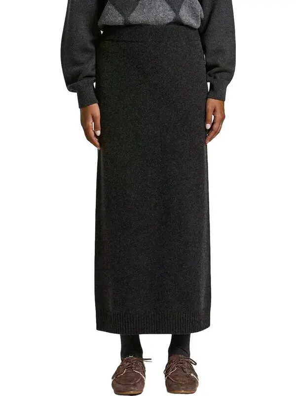 Peserico Knitted Ribbed-trim Midi Skirt - Grey