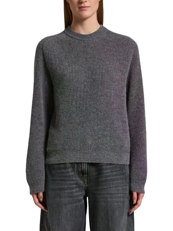 Peserico Sequin-embellished Ribbed-knit Sweater - Grey