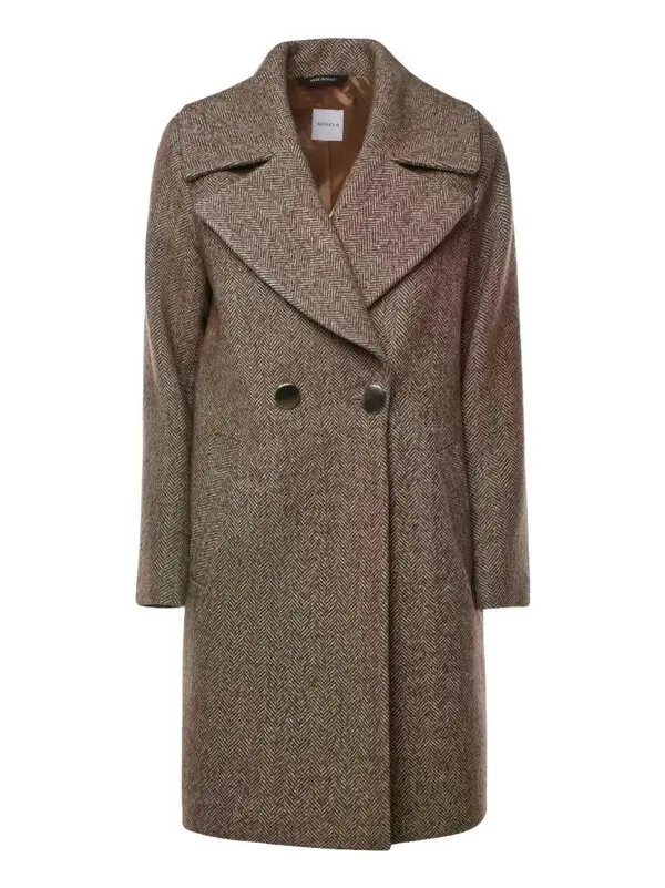 ALISHEVA Herringbone Double-breasted Coat - Brown