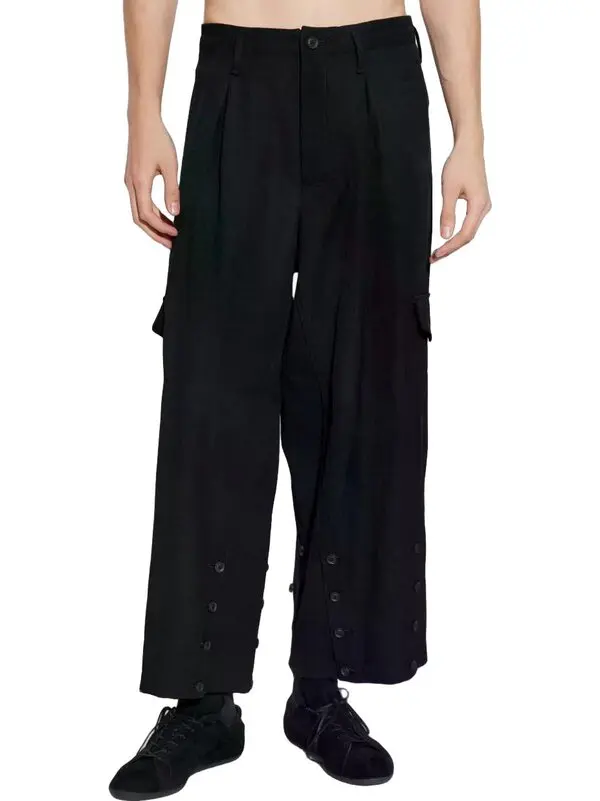 Yohji Yamamoto Button-detail Wool Cargo Pants - Black