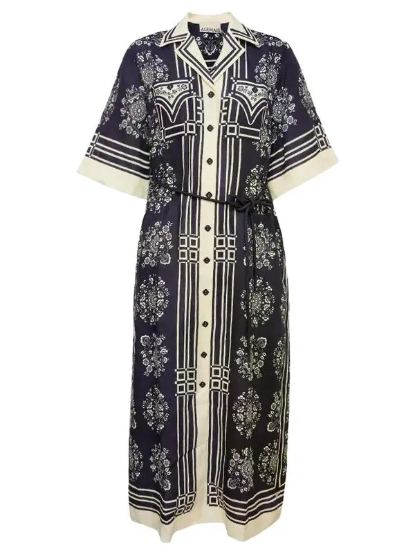 ALEMAIS Banderra Floral-print Shirt Maxi Dress - Blue