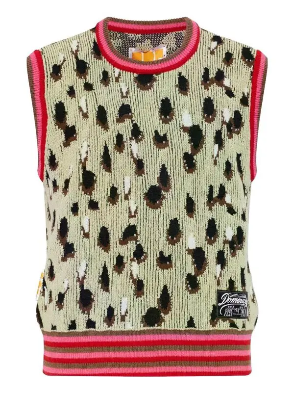 PDF Leopard-patterned Knitted Vest - Yellow