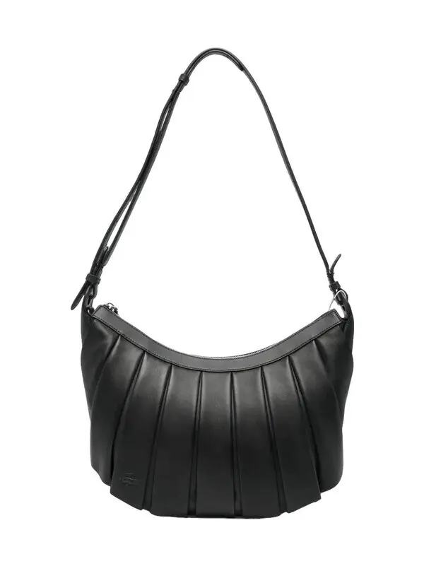 Lacoste M Hobo Pleated Leather Shoulder Bag - Black