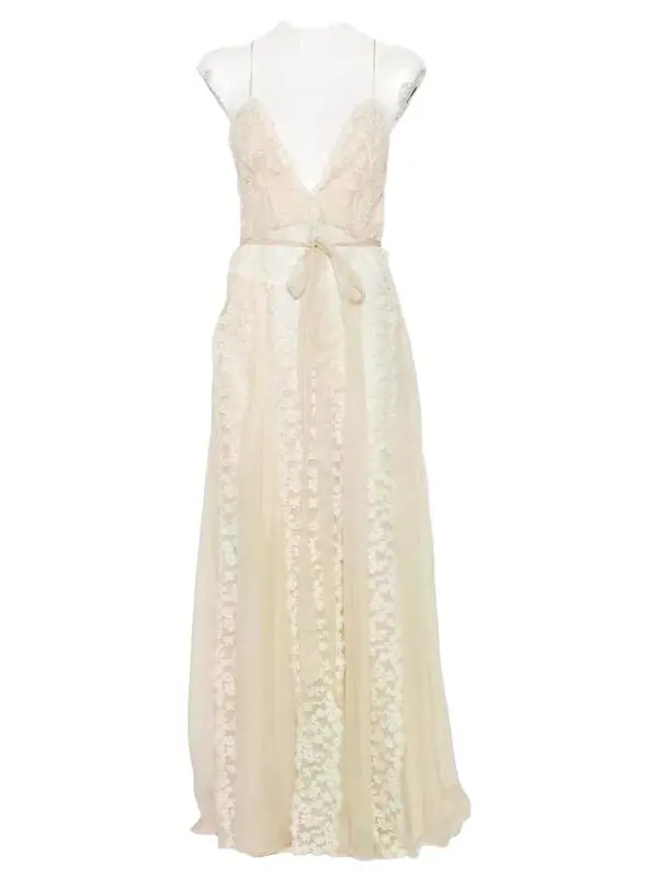 Fendi Floral-lace Belted Maxi Dress - Neutrals